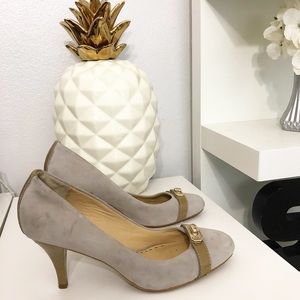 Coach | Shoes | Coach Wanda Cream Grey Heel Size 9 | Poshmark